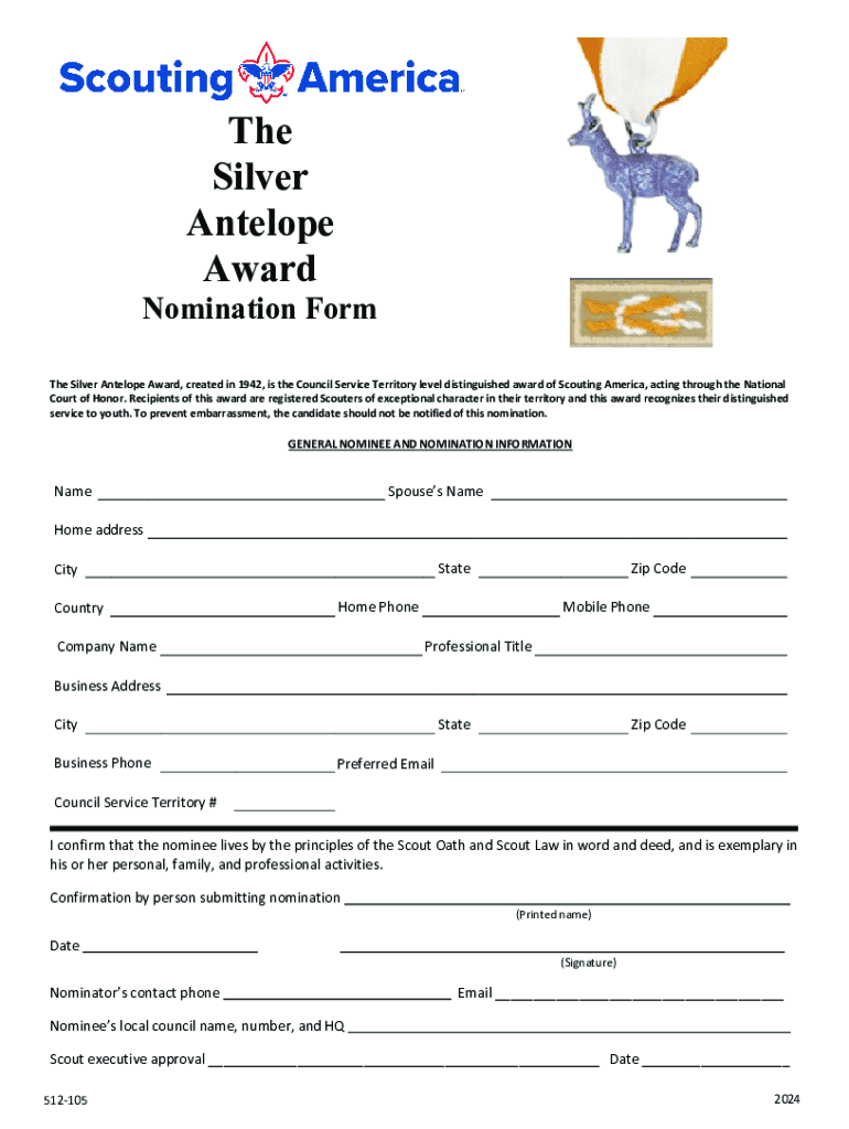 Silver Antelope Award Nomination Form: Fill out & sign online | DocHub