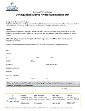 Fillable Online Distinguished Alumni Award Program Fax Email Print - pdfFiller