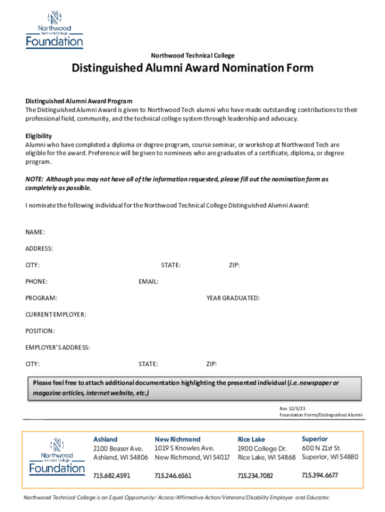 Fillable Online Distinguished Alumni Award Program Fax Email Print - pdfFiller