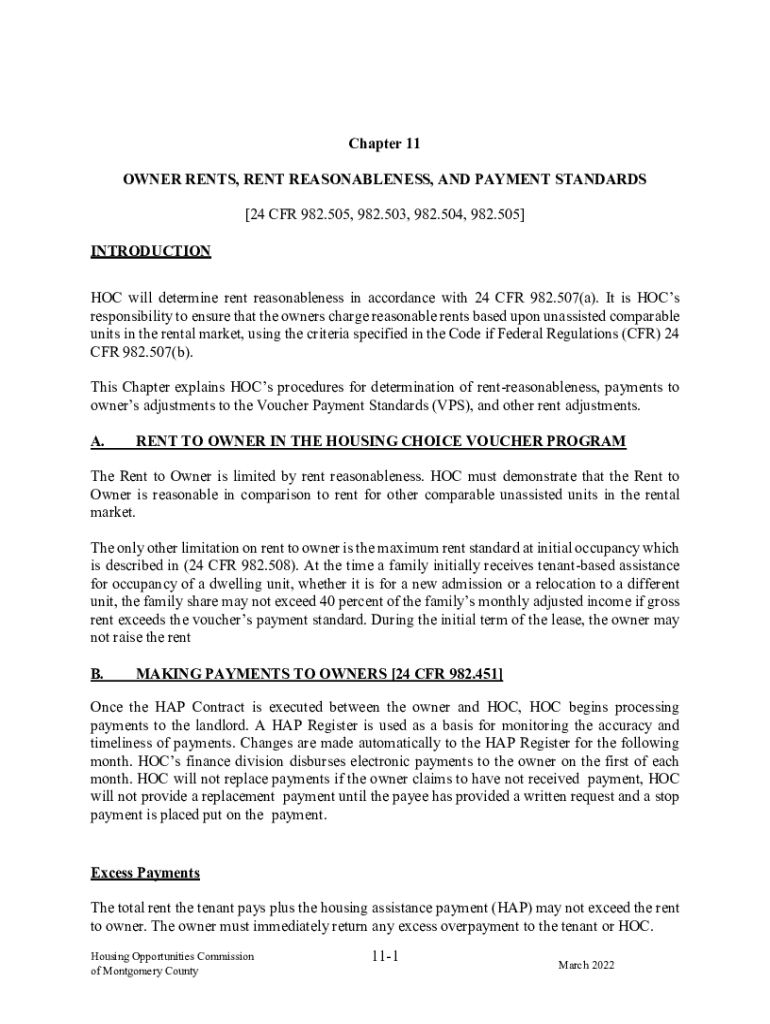 Fillable Online Chapter 11: Owner Rents, Rent Reasonableness, and ...