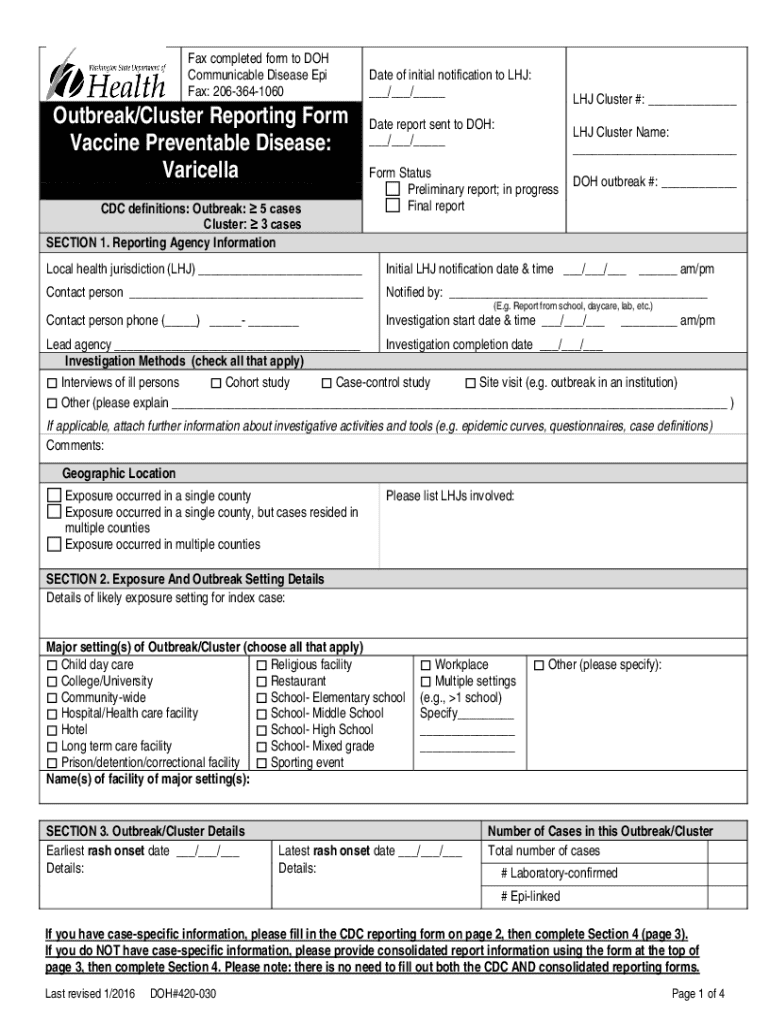 Fillable Online Outbreak Reporting Form: Vaccine Preventable Disease ...