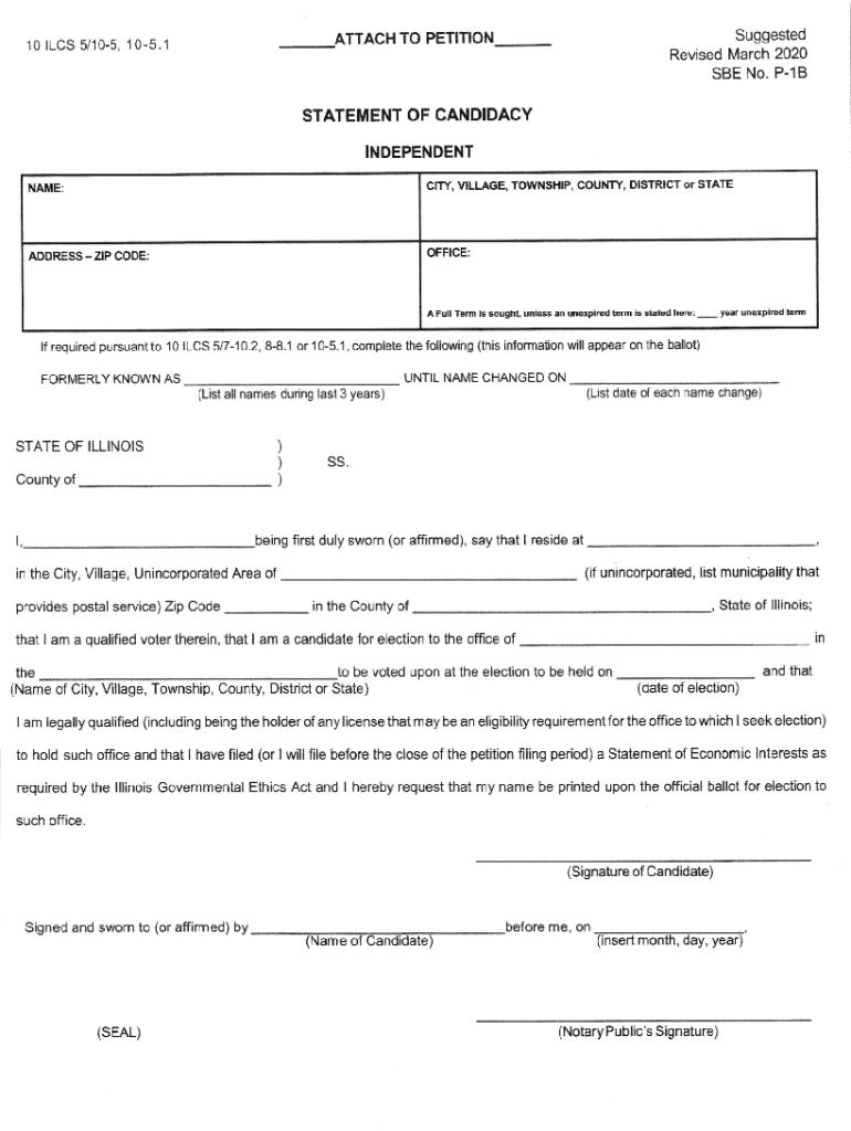 Fillable Online Statement of Candidacy for Independent Candidates in ...