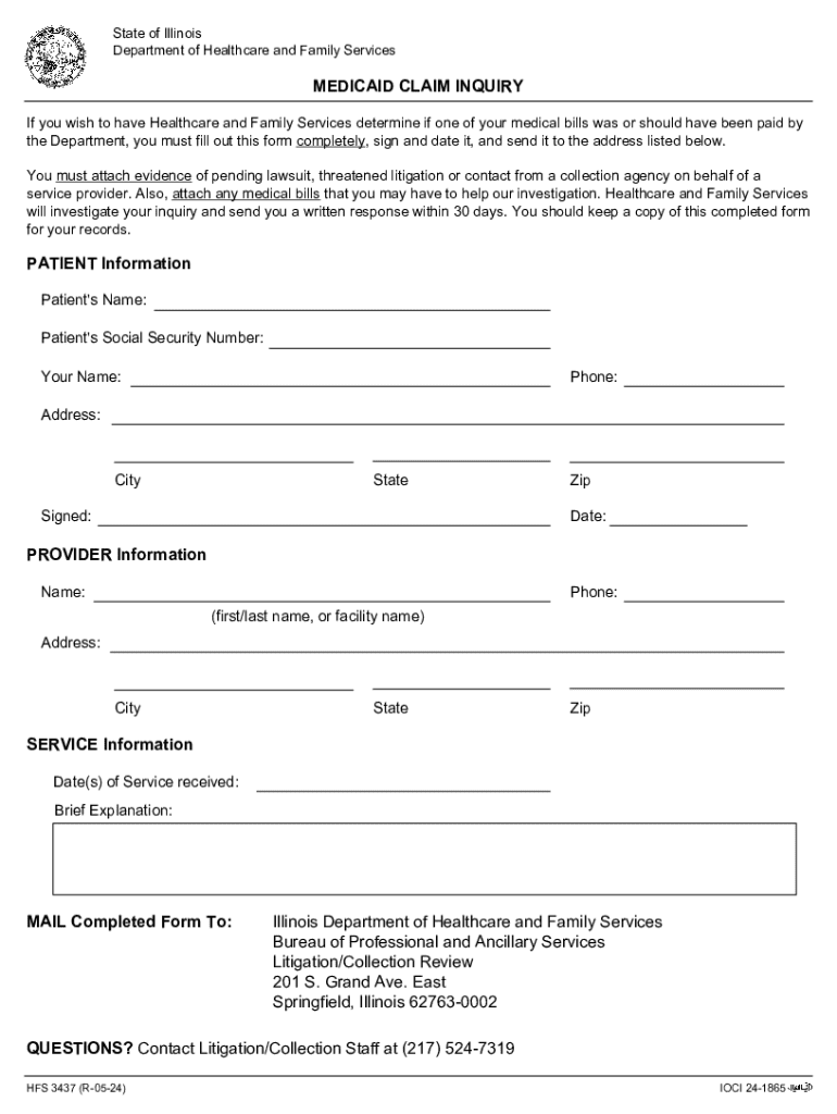 Fillable Online HFS 3437 (R-05-24) Medical Claim Inquiry Fax Email ...