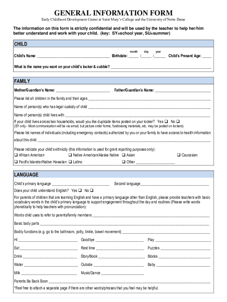 Fillable Online Early Childhood Development Center Information Form Fax Email Print - pdfFiller