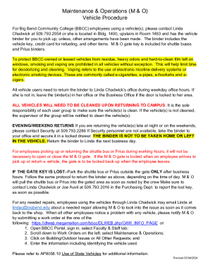 Fillable Online Maintenance & Operations Vehicle Procedure for Bbcc ...