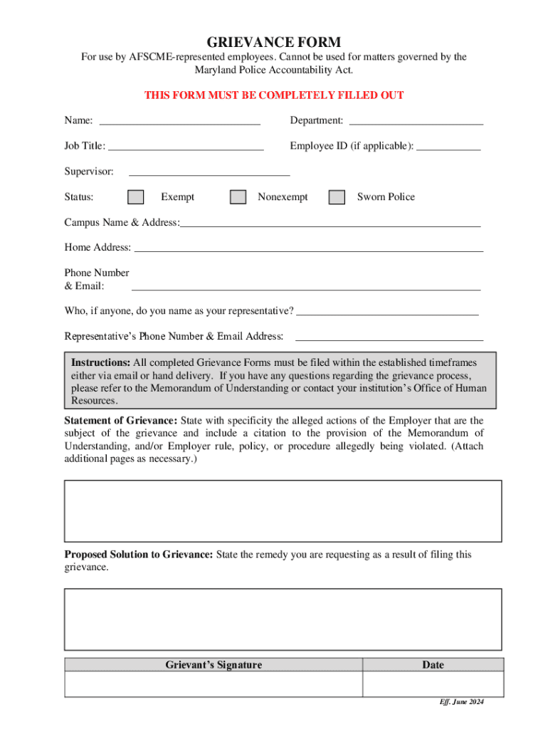 Fillable Online Afscme Employee Grievance Form Fax Email Print - pdfFiller