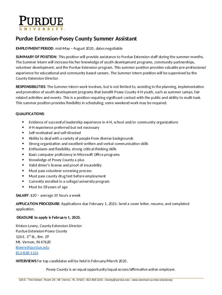 Purdue Extension-Lawrence County announces summer job ... - extension purdue Doc Template ...