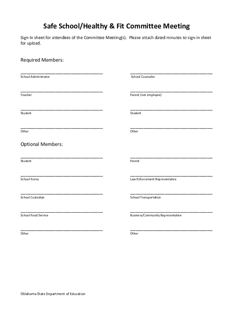 Safe School Committee Meeting Sign-In Sheet - Blank Fillable Template ...