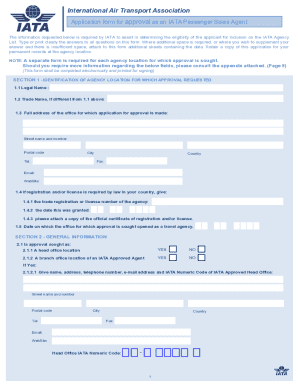 Fillable Online Application for Approval as an Iata Passenger Sales ...