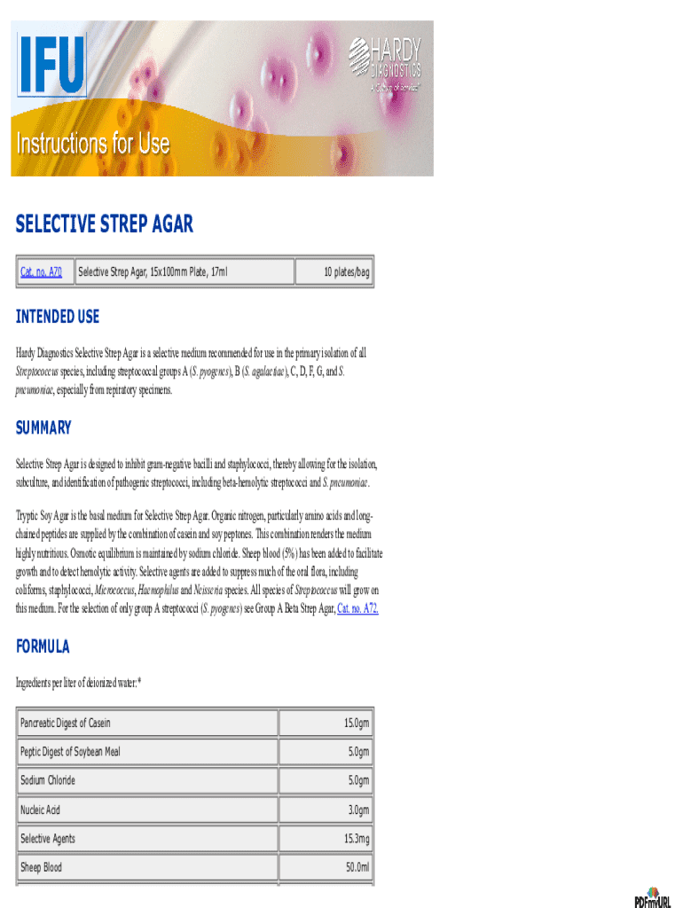 Fillable Online Selective Strep Agar (cat. No. A70) Fax Email Print - pdfFiller