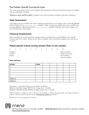 Fillable Online Patient-specific Functional Scale Questionnaire Fax ...