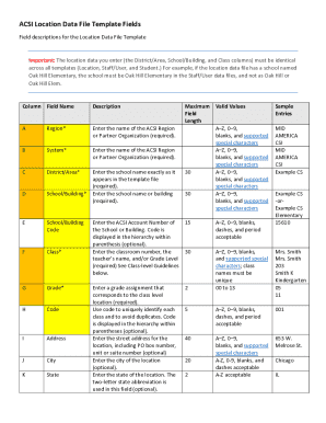 Fillable Online Acsi Location Data File Template Fields Fax Email Print ...