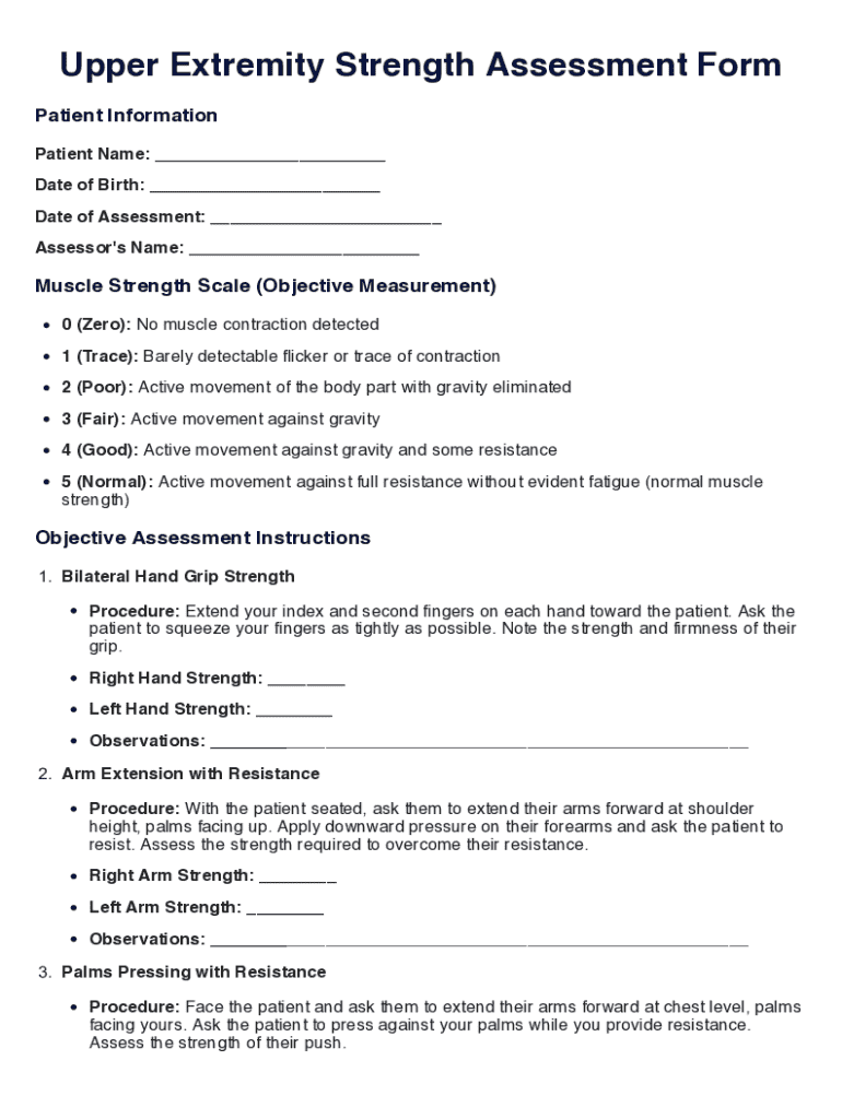 Fillable Online Upper extremity strength assessment PDF. Download our ...