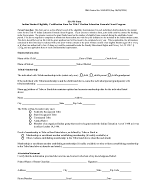 Fillable Online Indian Student Eligibility Certification Form for Title Vi Indian Education ...