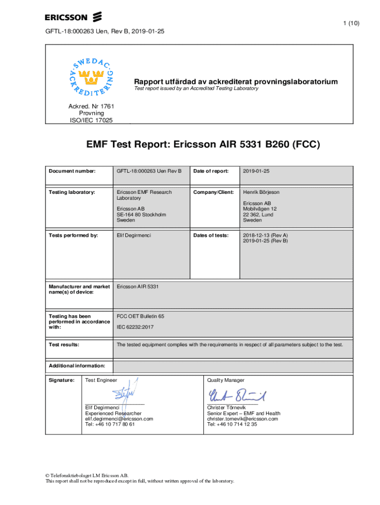 Fillable Online EMF Test Report: Ericsson AIR 5331 B260 (FCC) Fax Email ...