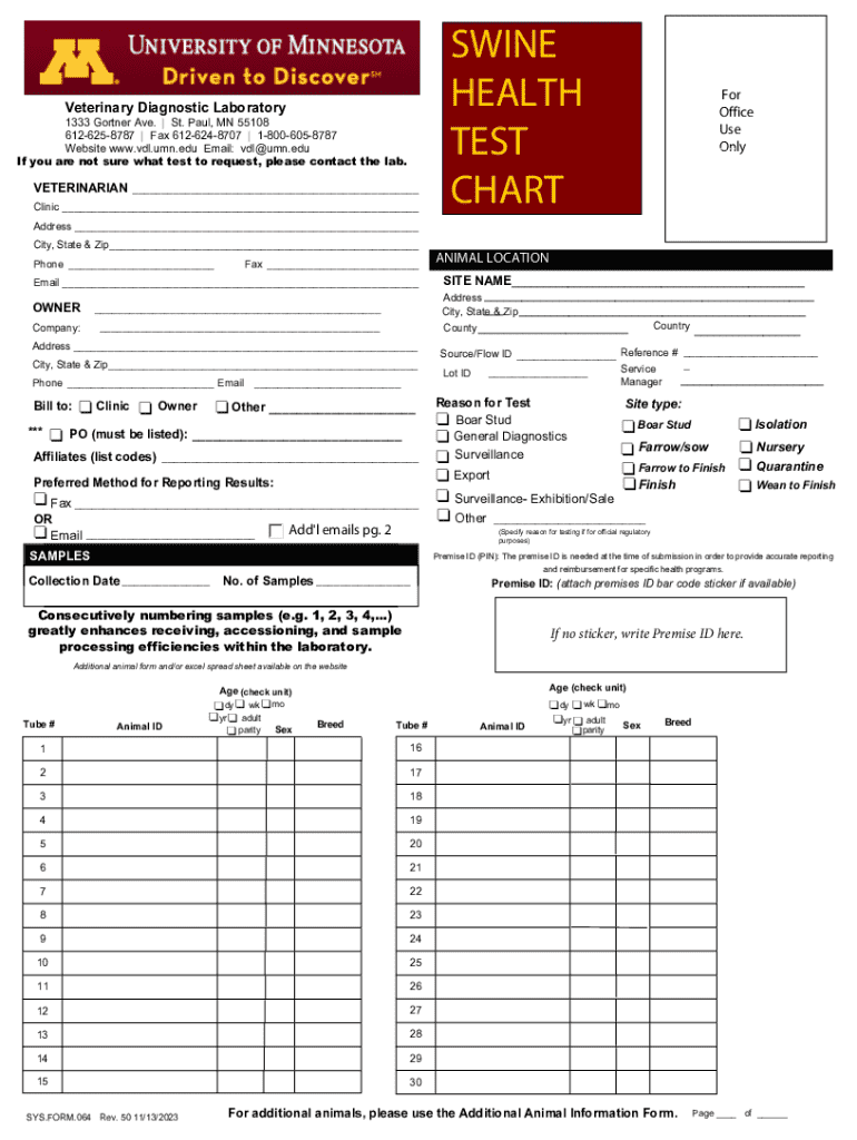 Fillable Online SWINE HEALTH TEST CHART Fax Email Print - pdfFiller