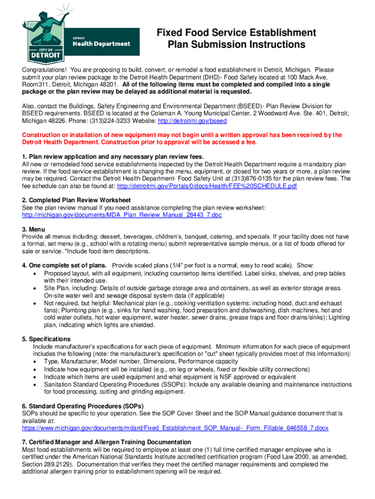 Fillable Online Fixed Food Service Establishment Plan Submission ...