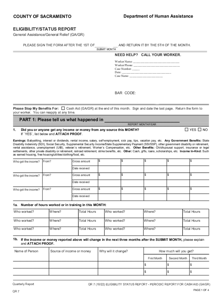 Fillable Online General Assistance (GA) - Department Human Assistance ...