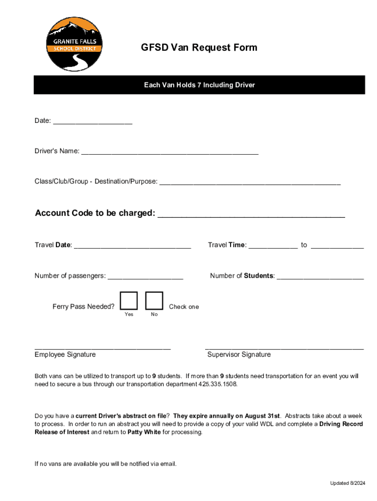 Fillable Online Gfsd Van Request Form Fax Email Print - pdfFiller