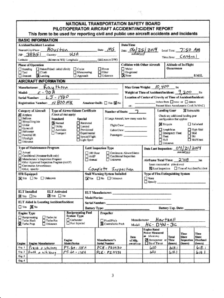 Fillable Online National Transportation Safety Board Pilot/operator ...