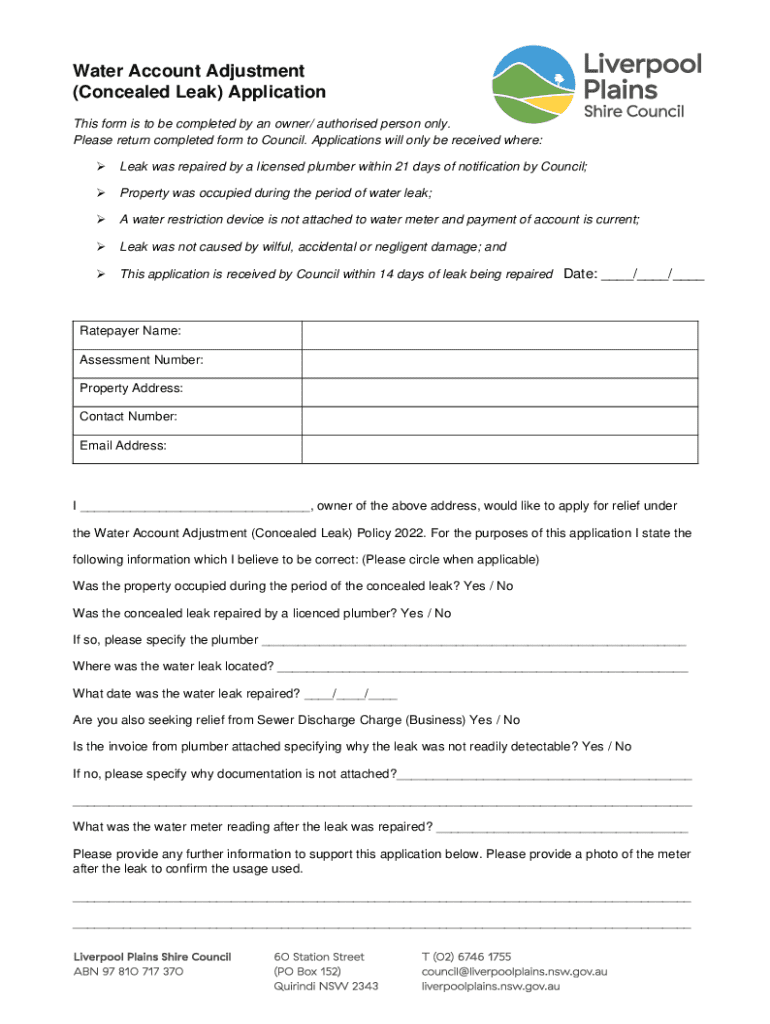 Fillable Online Water Account Adjustment Application Fax Email Print - pdfFiller