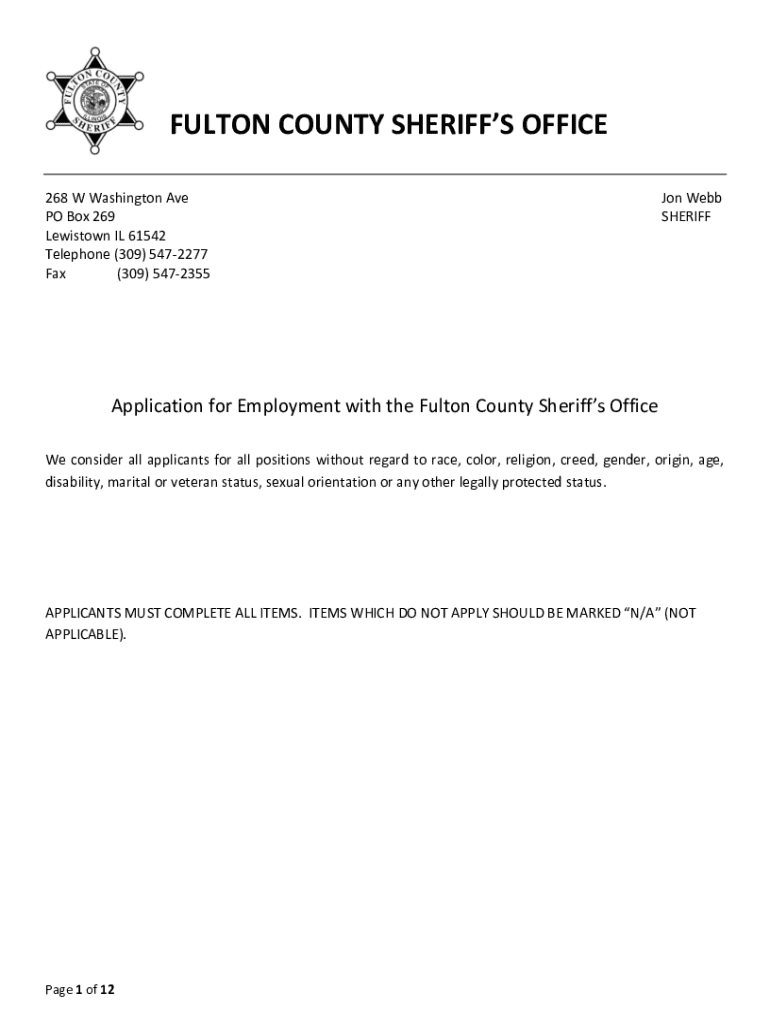 Fillable Online Application for Employment With the Fulton County Sheriff’s Office Fax Email ...