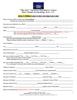 Fillable Online Adult Female New Patient Information Form Fax Email Print - pdfFiller
