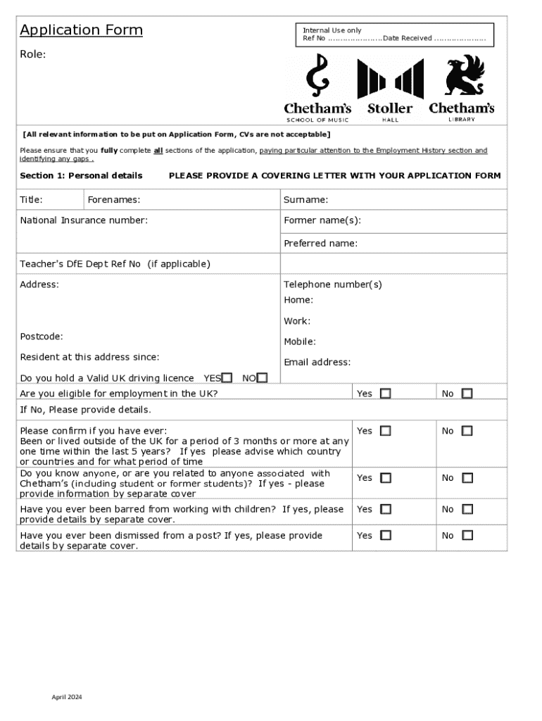 Fillable Online Chetham’s School of Music Application Form Fax Email ...