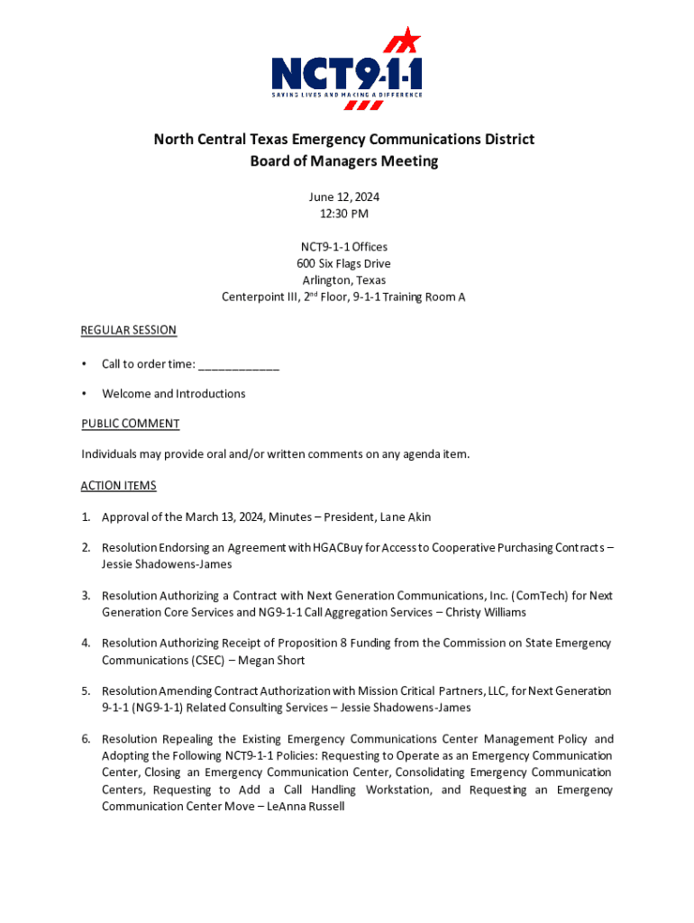 Fillable Online Minutes of the North Central Texas Emergency ...