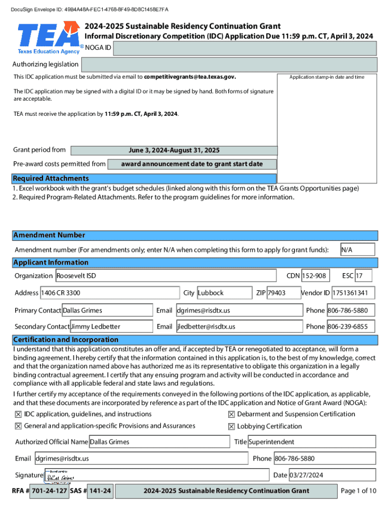 Fillable Online 2024-2025 Sustainable Residency Continuation Grant ...