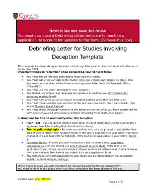 Debriefing Letter for Studies Involving Deception Template. ... Doc ...