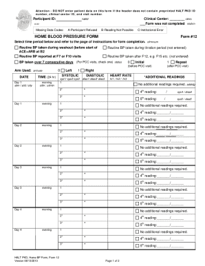 Fillable Online Halt Pkd Home Blood Pressure Form #12 Fax Email Print ...