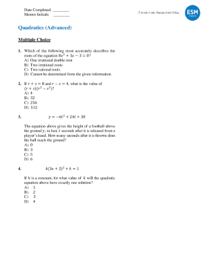 Fillable Online Advanced Quadratic Equations Test Fax Email Print ...