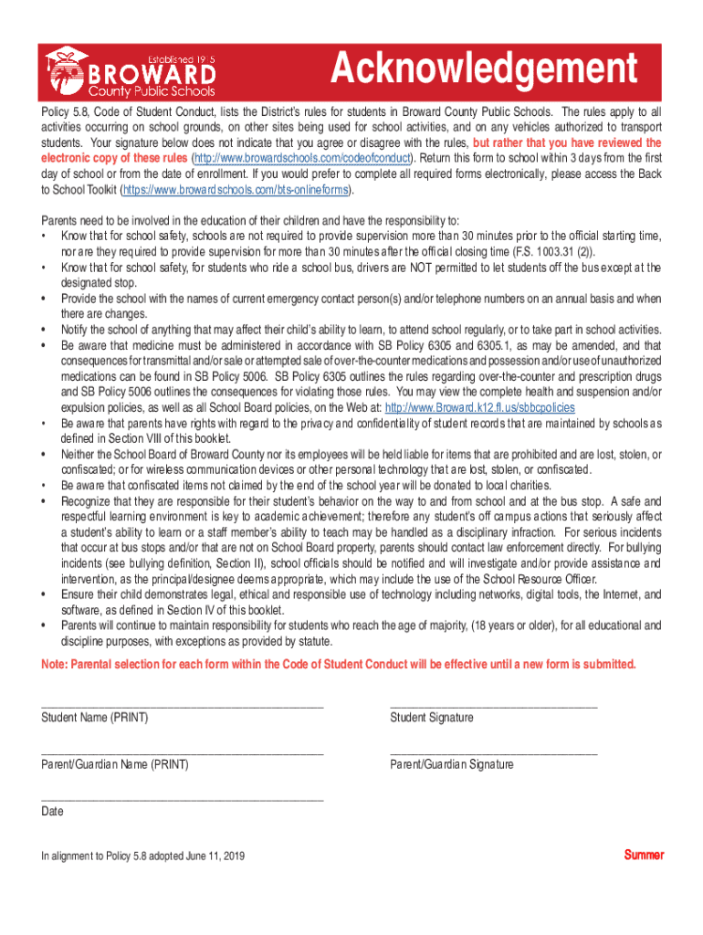Fillable Online Acknowledgement of Code of Student Conduct Fax Email Print - pdfFiller