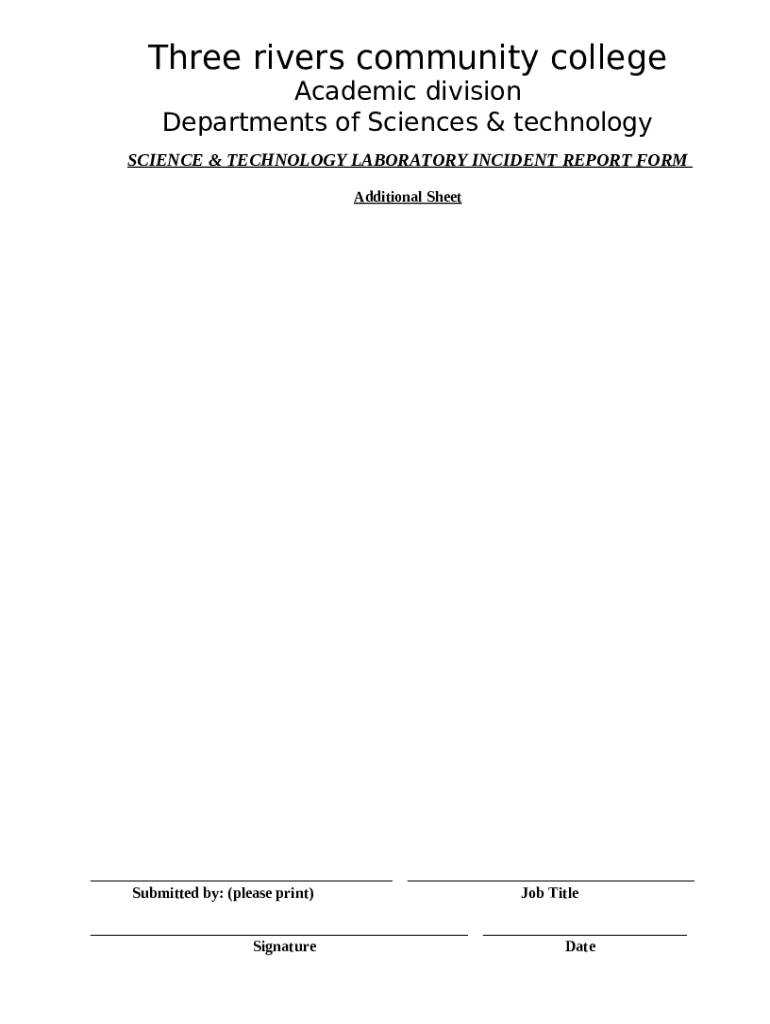 Science & Technology Laboratory Incident Report Doc Template | pdfFiller