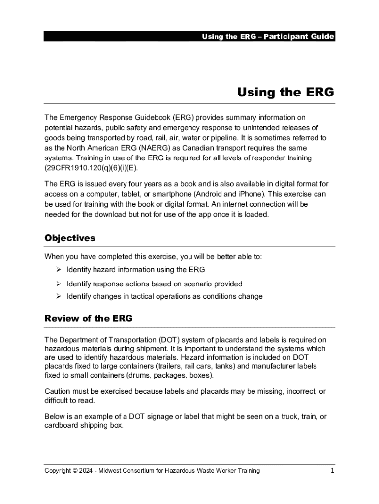 Fillable Online Using the Emergency Response Guidebook Fax Email Print ...
