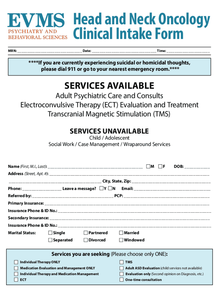 Fillable Online Clinical Intake Form for Head and Neck Oncology Fax ...
