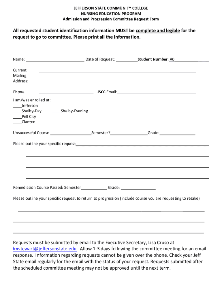 Fillable Online Admission and Progression Committee Request Form Fax Email Print - pdfFiller