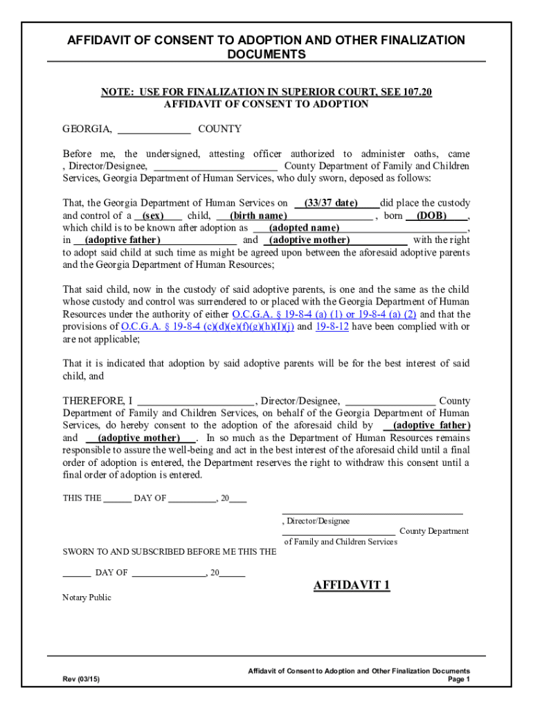 Fillable Online Affidavit of Consent to Adoption (Affidavit 2) Fax ...