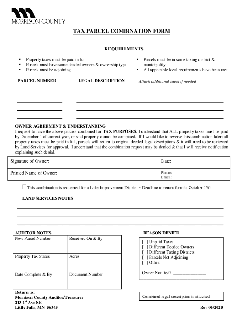 Fillable Online TAX PARCEL COMBINATION REQUEST FORM ... Fax Email Print ...