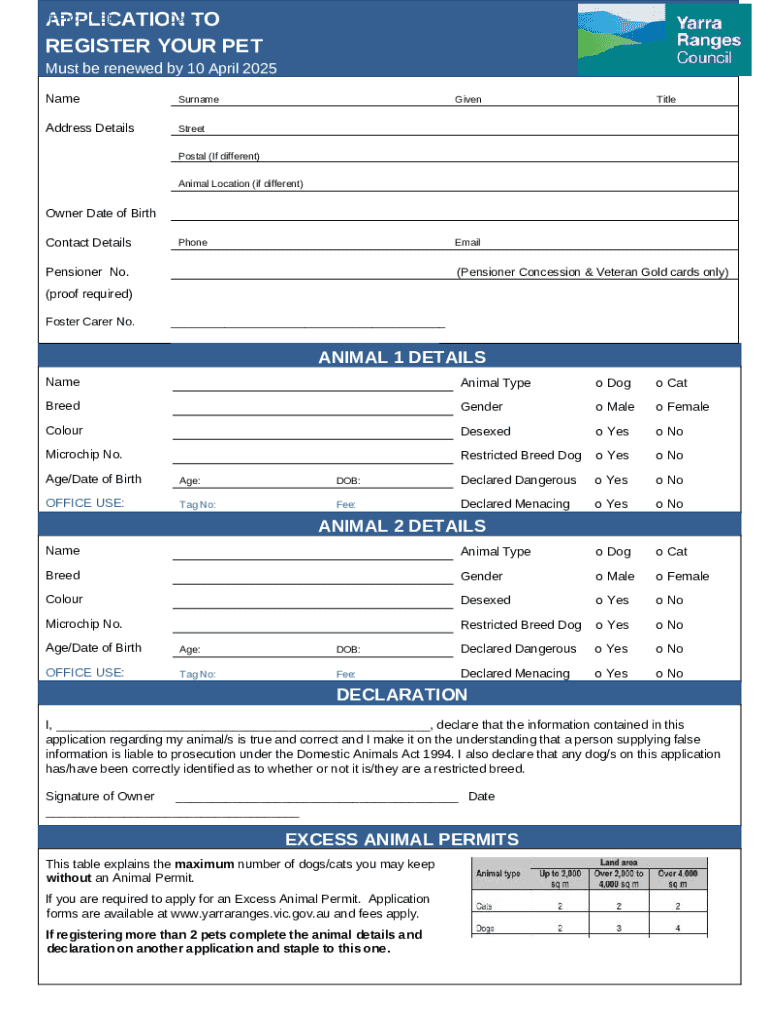 Pet Registration - Fill Online, Printable, , Blank ... Doc Template | pdfFiller