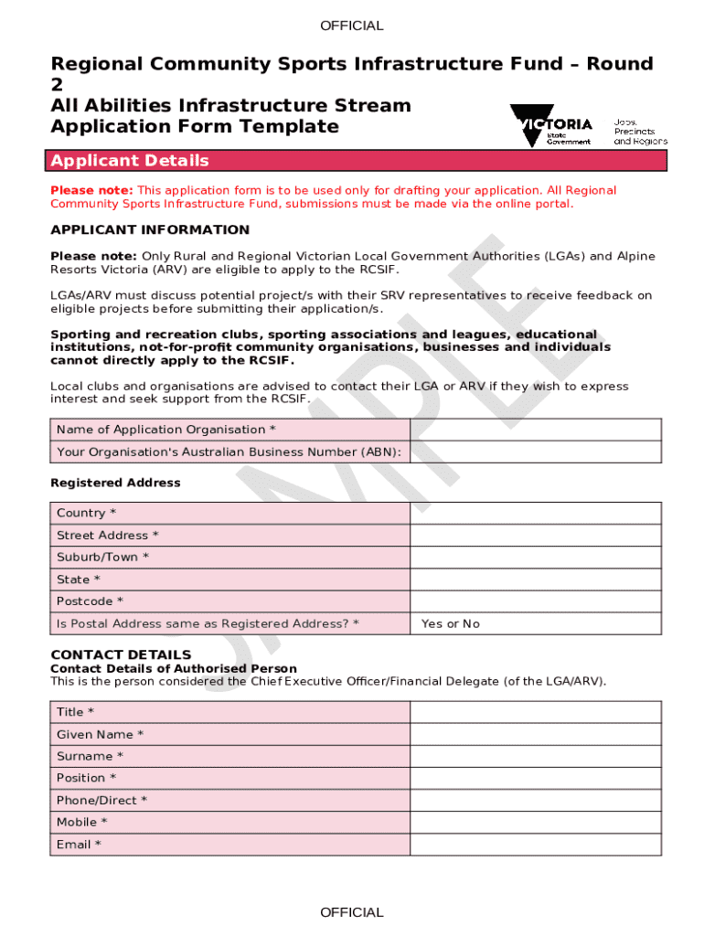 Regional Community Sports Infrastructure Fund Application Doc Template | pdfFiller