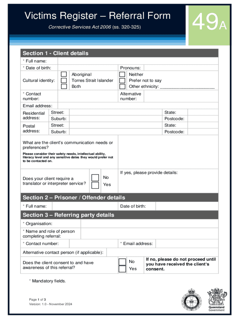 Fillable Online Victims Register Referral Form Fax Email Print - pdfFiller
