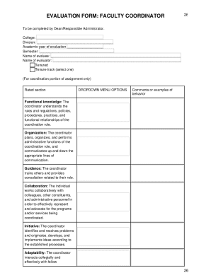 Fillable Online Faculty Coordinator Evaluation Form Fax Email Print ...