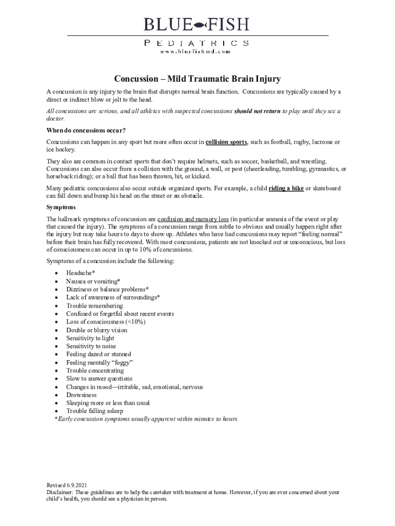 Fillable Online Concussion – Mild Traumatic Brain Injury Fax Email ...