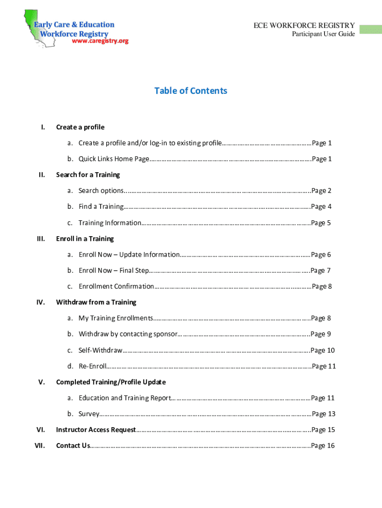 Fillable Online Ece Workforce Registry Participant User Guide Fax Email ...