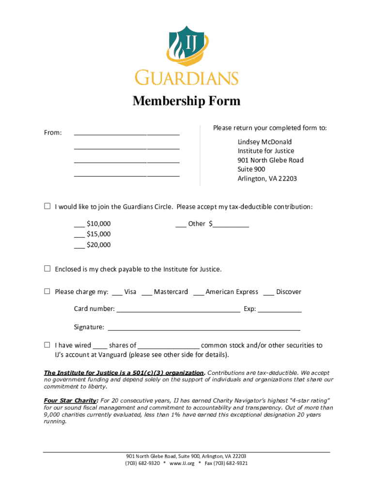 Fillable Online Institute for Justice Membership Contribution Form Fax ...