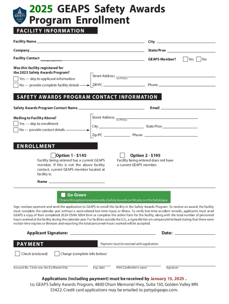 Fillable Online 2025 Geaps Safety Awards Enrollment Form Fax Email Print - pdfFiller