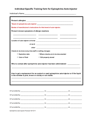 Fillable Online Epinephrine Auto-injector Training Form Fax Email Print ...