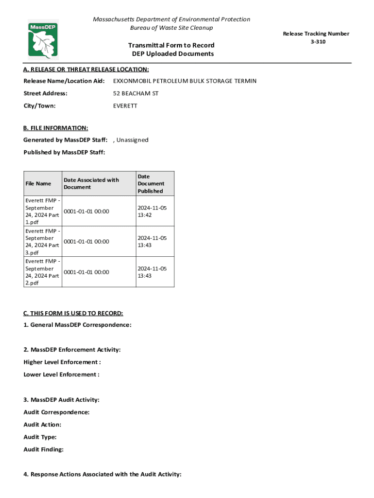 Fillable Online Transmittal Form to Record DEP Uploaded Documents Fax ...